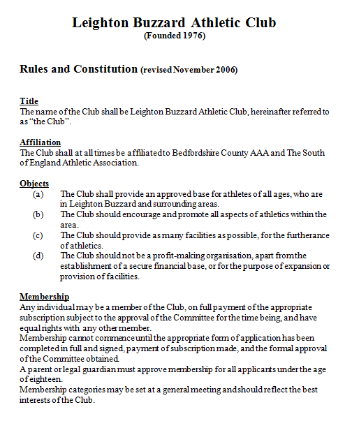 Club Constitution – Leighton Buzzard Athletic Club